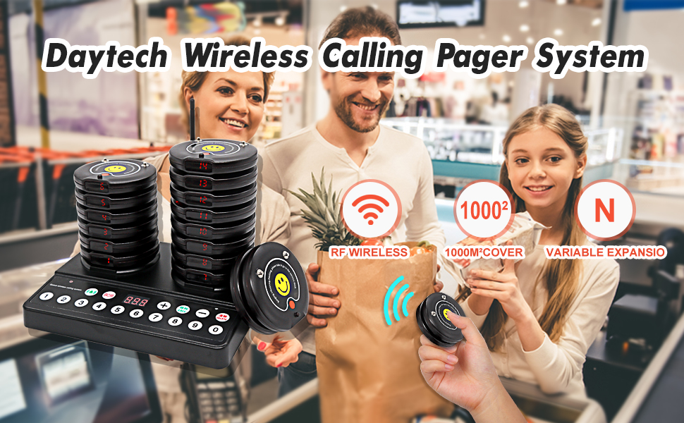 Daytech Restaurant Pager System Rechargeable Portable Paging System for ...