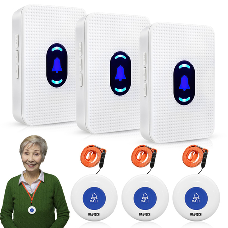 Daytech Range 300ft/90m Pager System for Elderly Monitoring with 3 Plug ...